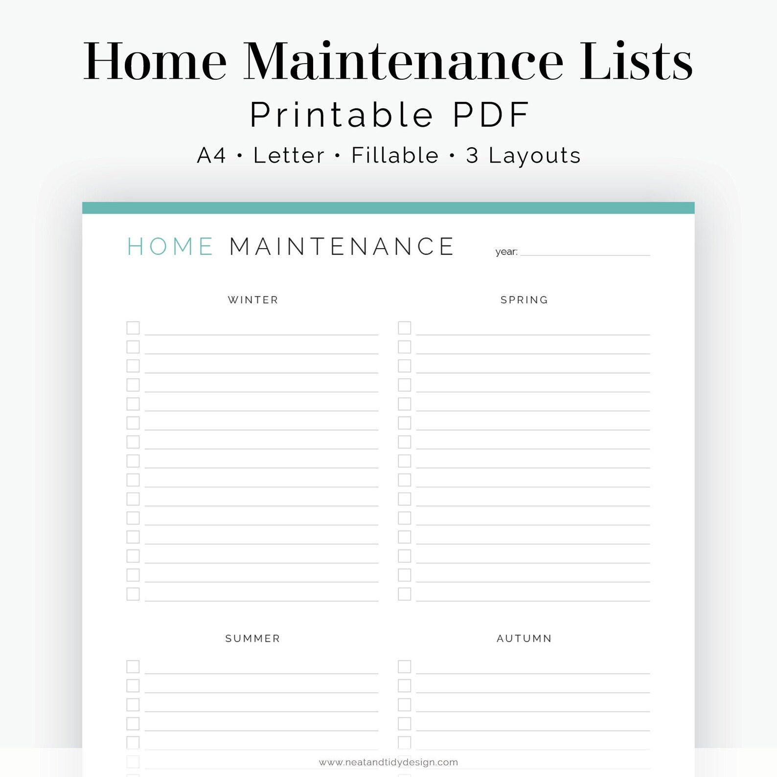 Home Maintenance Checklists - 3 Layouts - House Maintenance Tasks ...