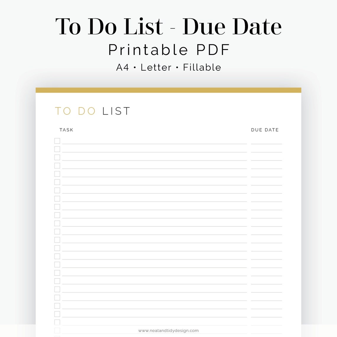 To Do List With Due Date - Fillable - Printable PDF - Task Management ...