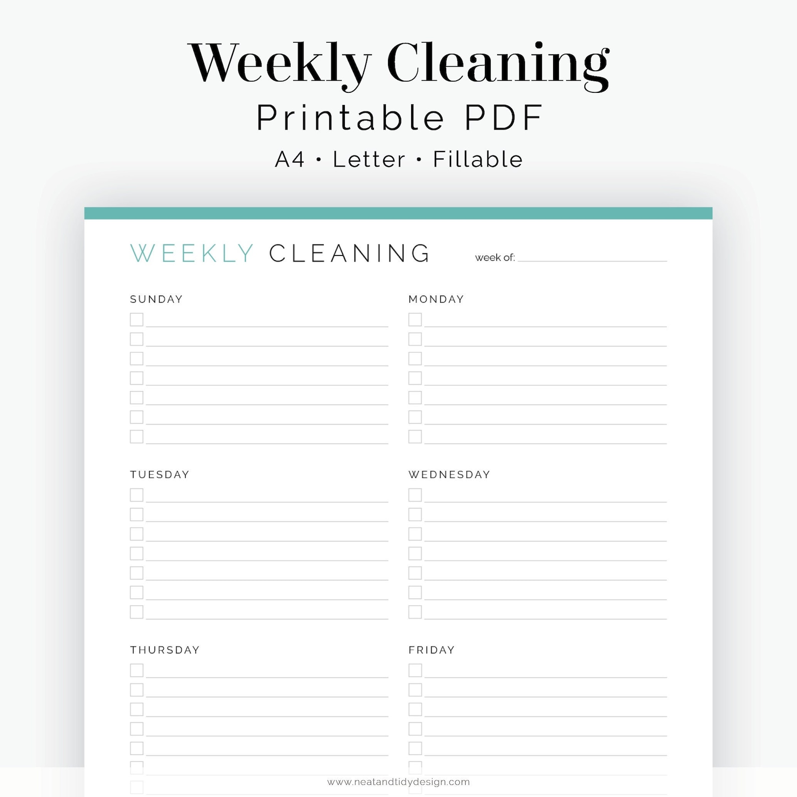 Weekly Cleaning Checklist Fillable Printable PDF - Etsy