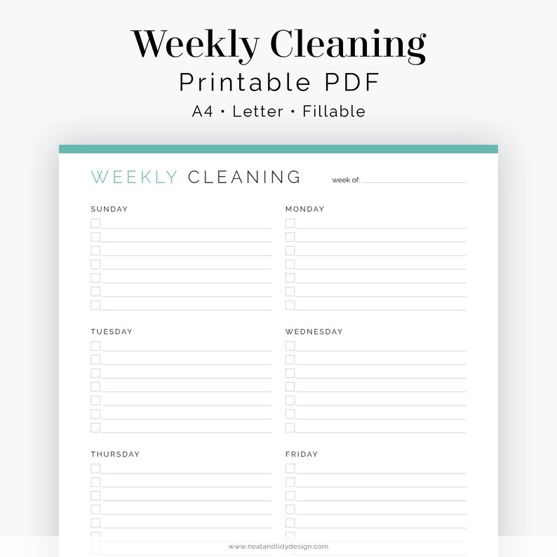 Weekly Cleaning Checklist Fillable Printable PDF - Etsy