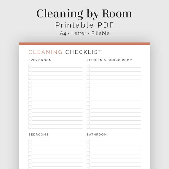 Cleaning Checklist by Room Fillable Printable PDF | Etsy