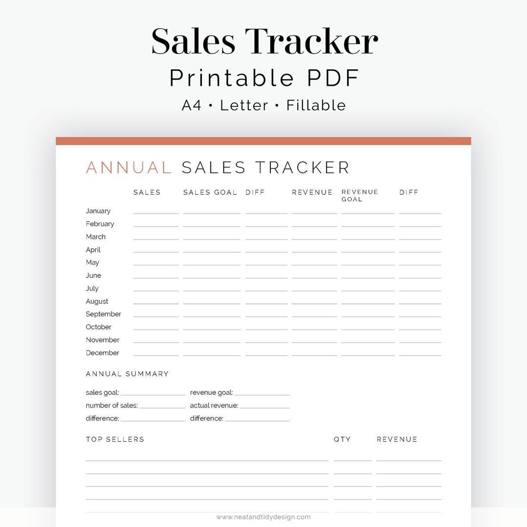Sales Tracker (annual & Monthly) - Fillable - Printable PDF - Business ...