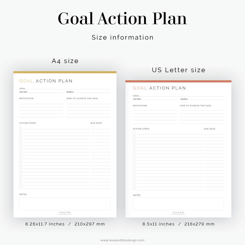 Goal Action Plan 2 Layouts Fillable Printable PDF New - Etsy