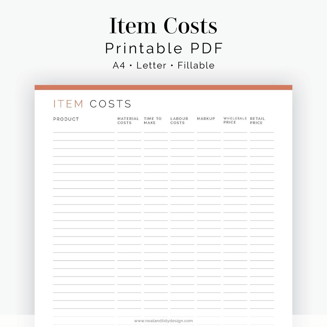 Item Cost Worksheet - Fillable - Printable PDF - Business Planner ...