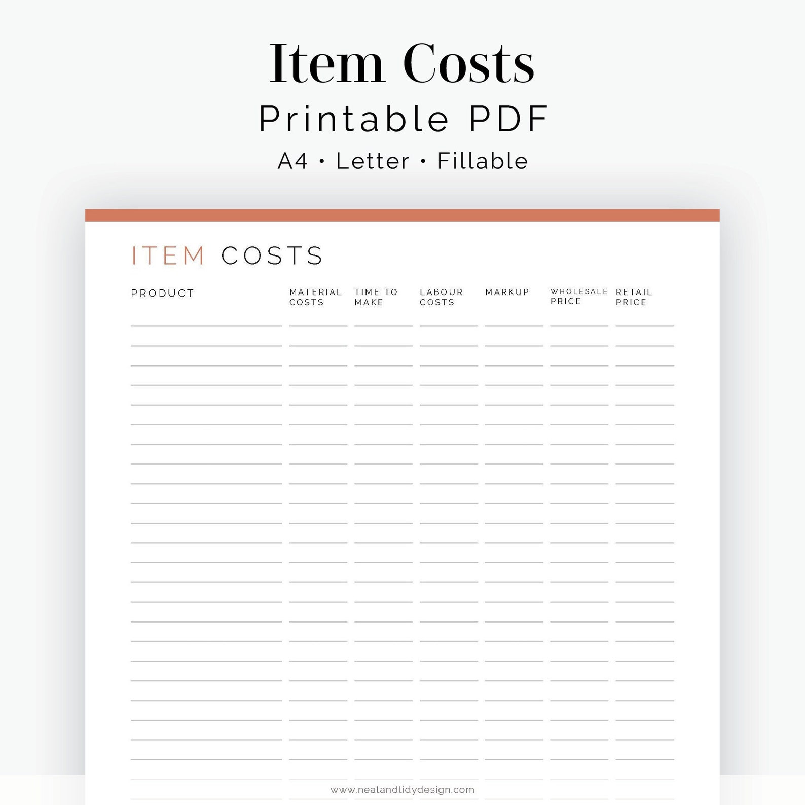 Item Cost Worksheet - Fillable - Printable PDF - Business Planner ...