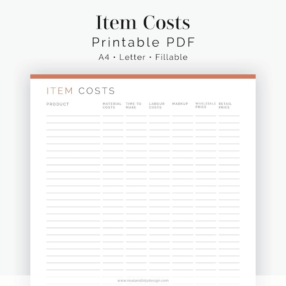 Item Cost Worksheet Fillable Printable PDF Business | Etsy