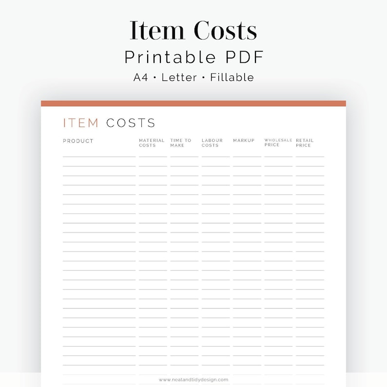 Item Cost Worksheet - Fillable - Printable PDF - Business Planner ...