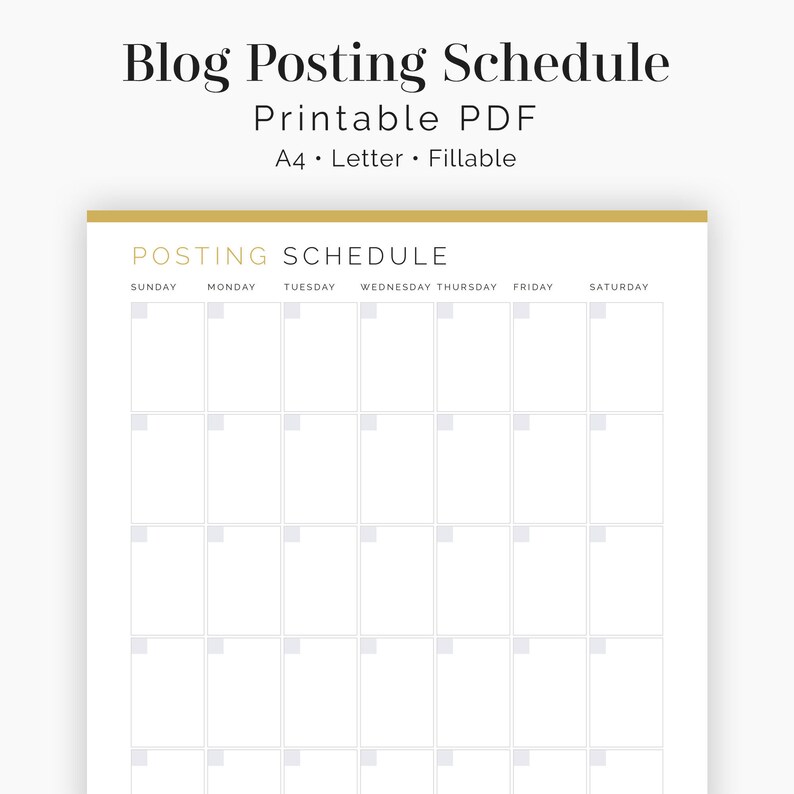 Blog Posting Schedule Fillable Printable PDF Business Planner, Blog ...