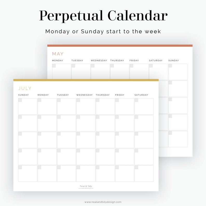 12 Month Perpetual Calendar - Fillable - Printable PDF - Business ...