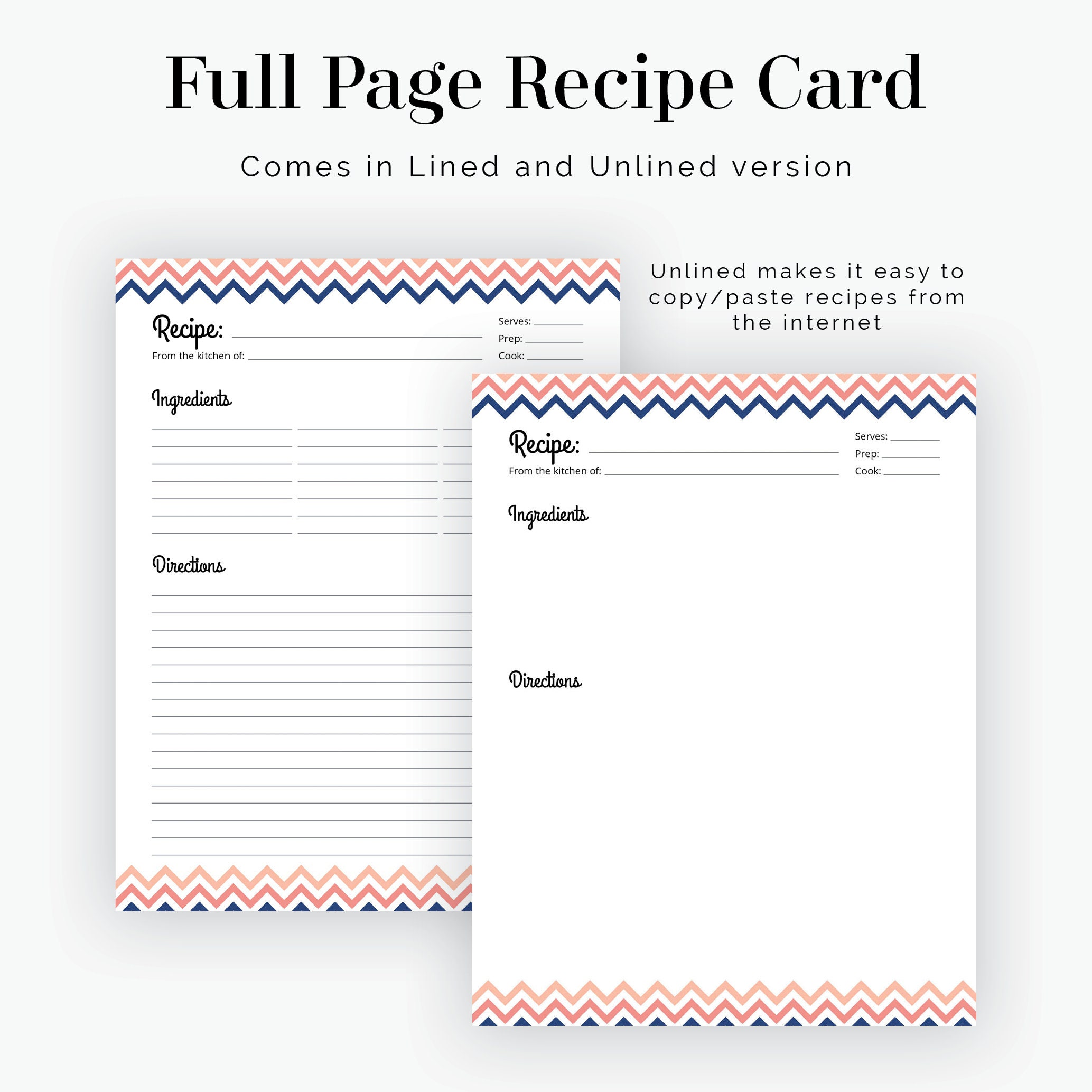 Recipe Card Full Page - Colourful Chevron II - Fillable - Printable PDF ...