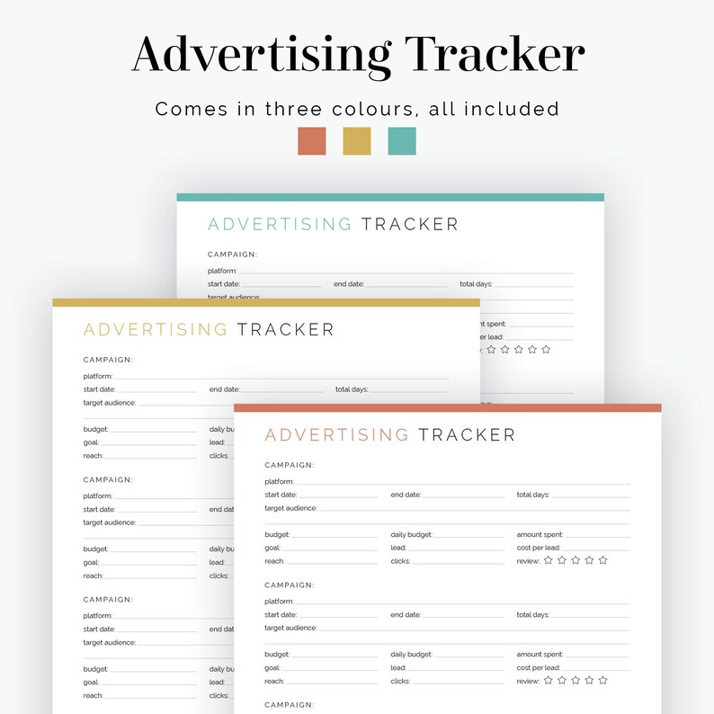 Advertising Tracker - Fillable - Printable PDF - Business Planner, Blog ...