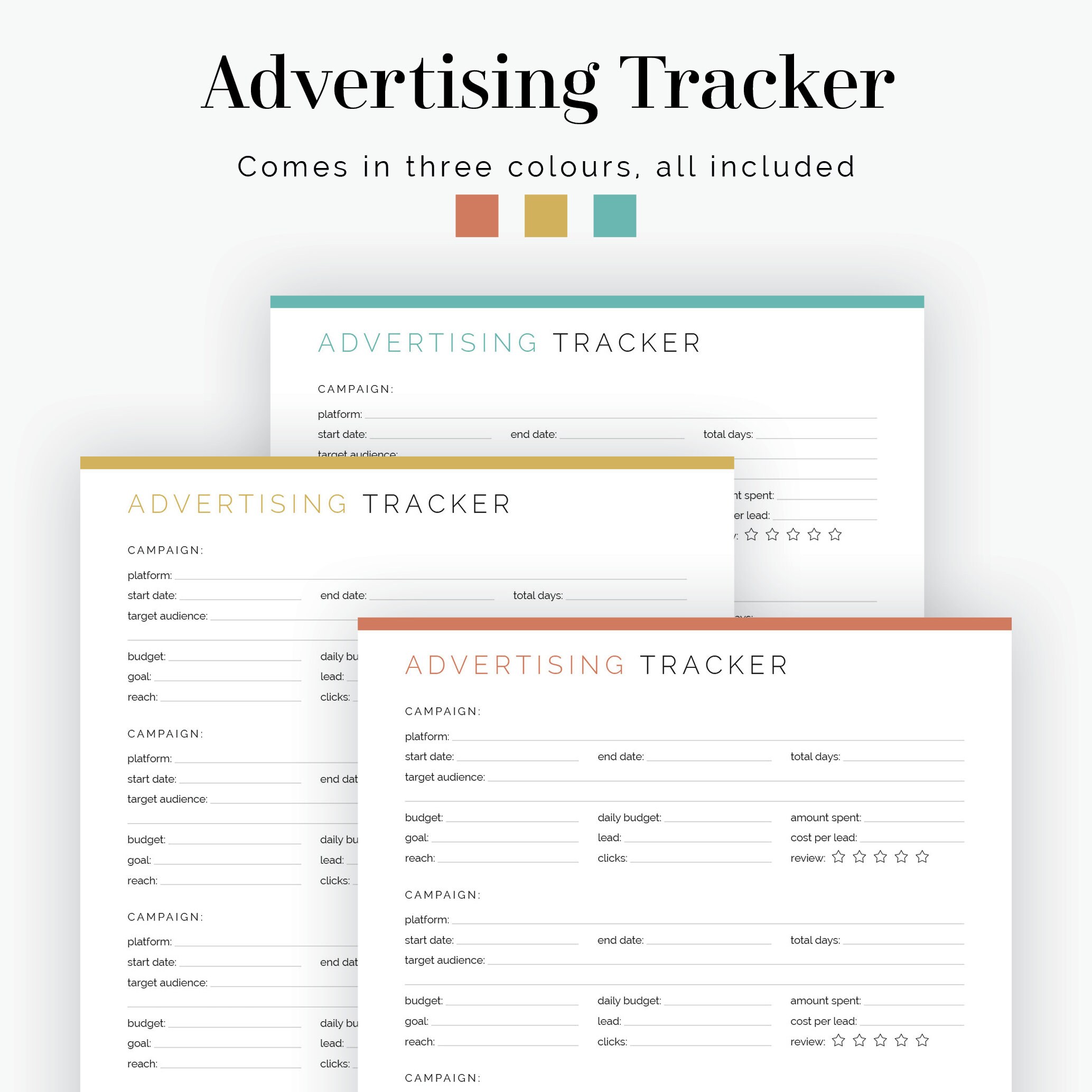 Advertising Tracker - Fillable - Printable PDF - Business Planner, Blog ...