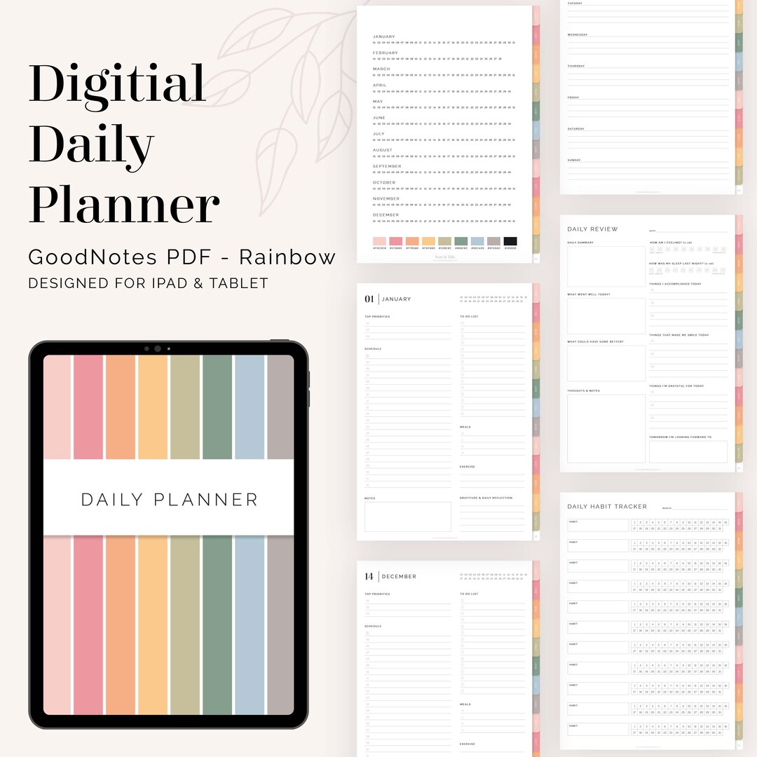 Digital Daily Planner for Goodnotes (portrait) - Hyperlinked Tabs ...