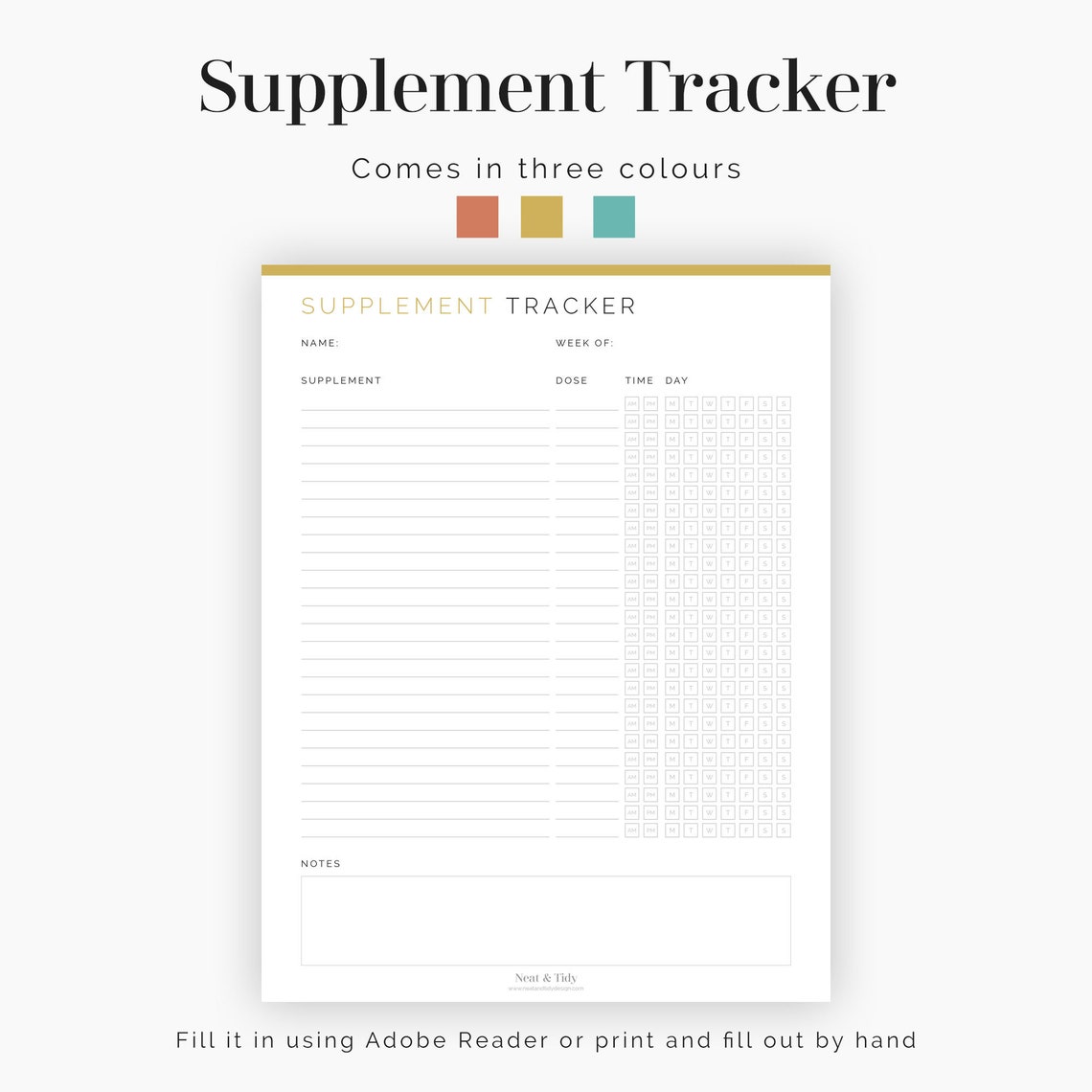 Supplement Tracker Health & Medical Log Healthcare Planner - Etsy