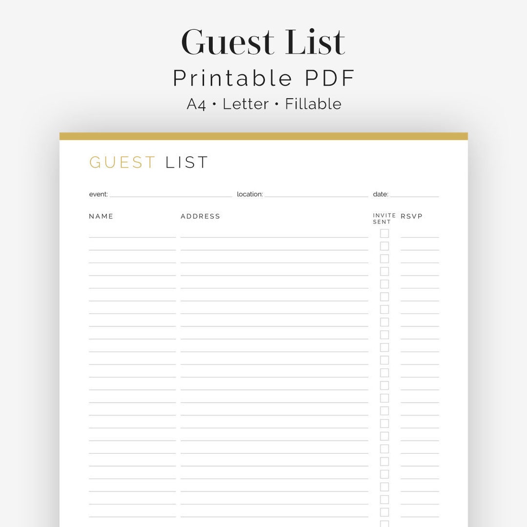 Guest List - Fillable - Printable PDF - Party Planner, Even Planner ...