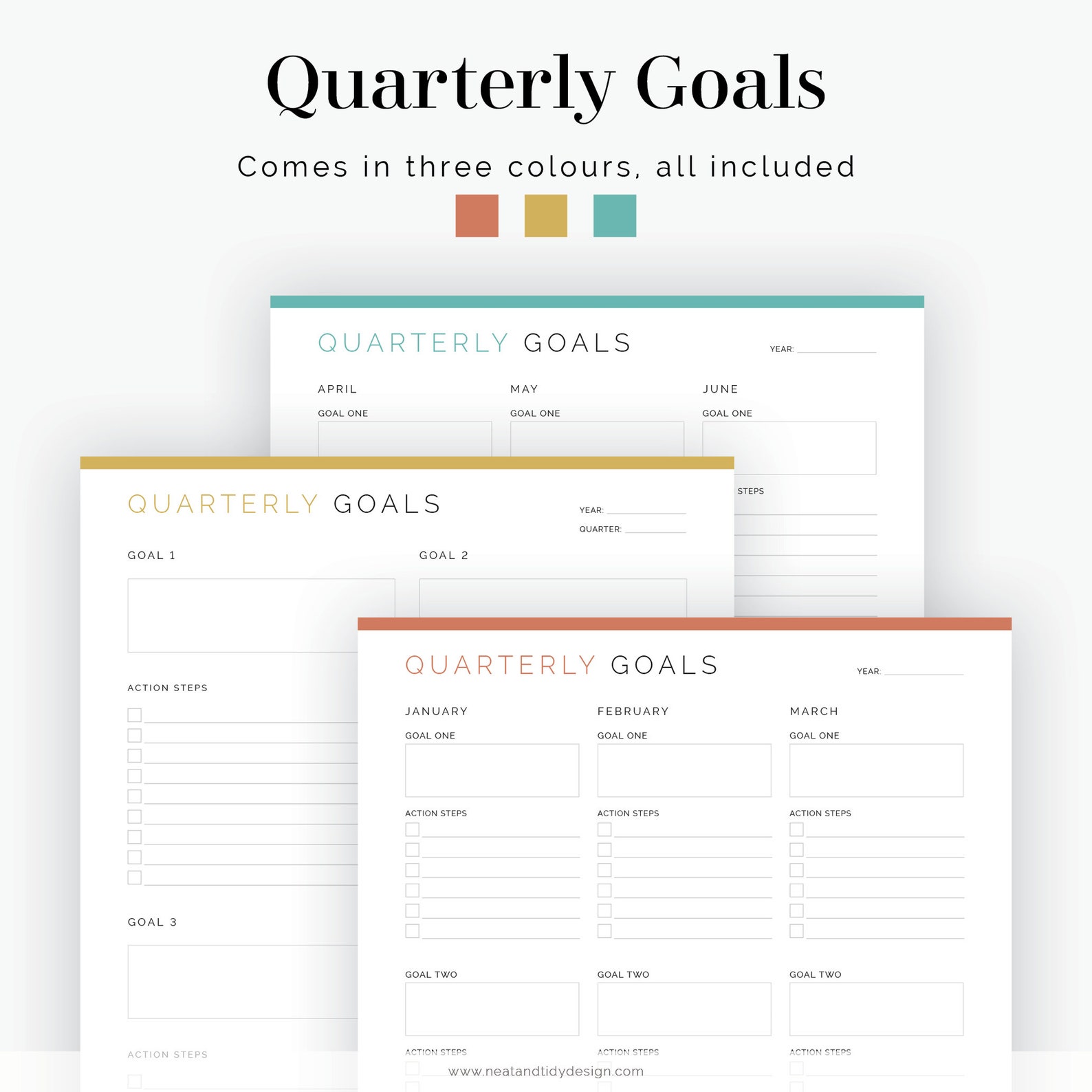 Quarterly Goals 2 Layouts Fillable Printable PDF New | Etsy