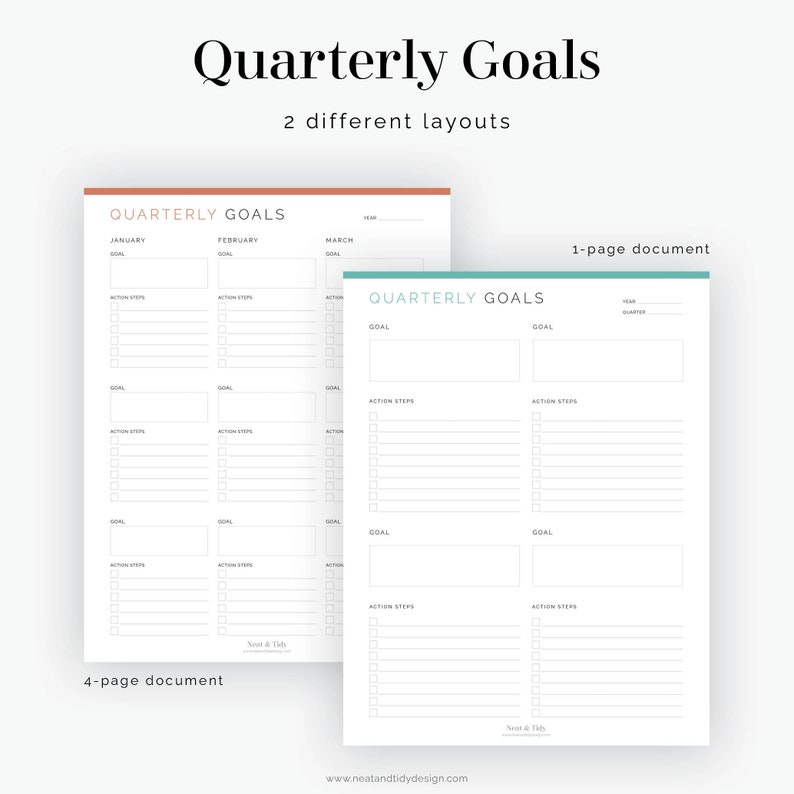 Quarterly Goals 2 Layouts Fillable Printable PDF New - Etsy