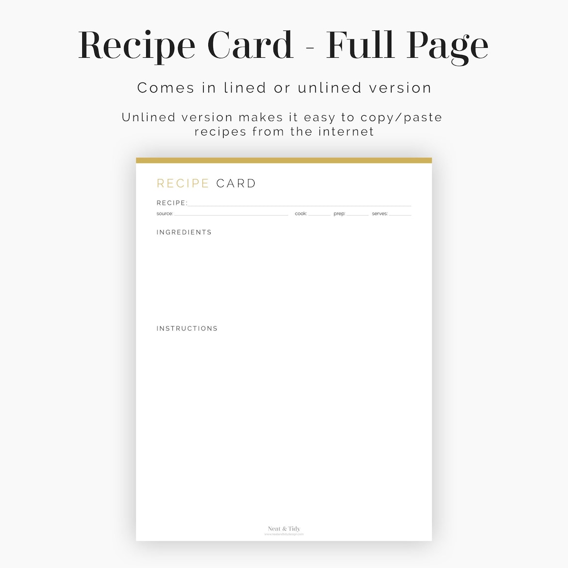 Recipe Card Full Page - Coral, Gold, Teal - Fillable - Printable PDF ...