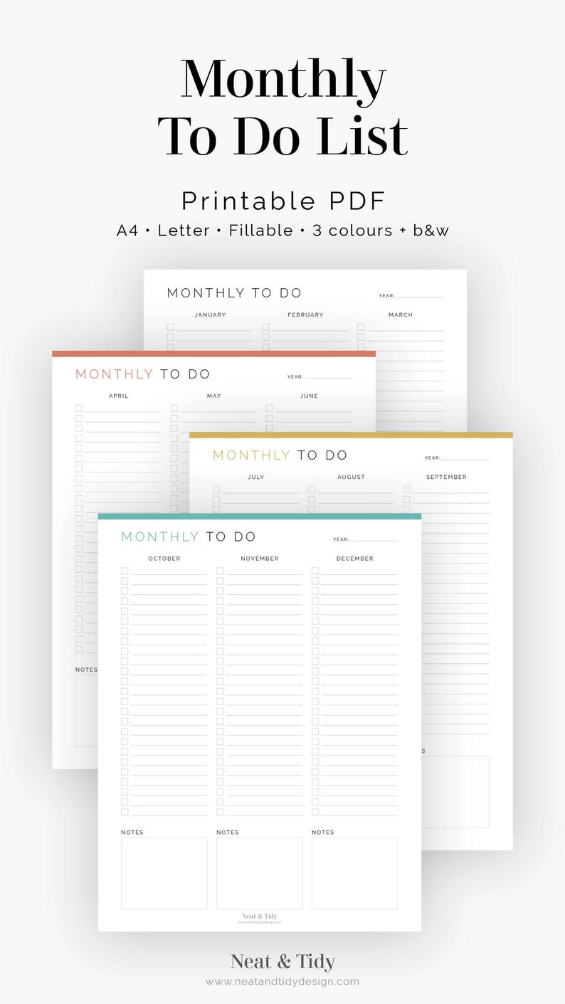Monthly to Do List V3 Fillable Printable PDF Task - Etsy
