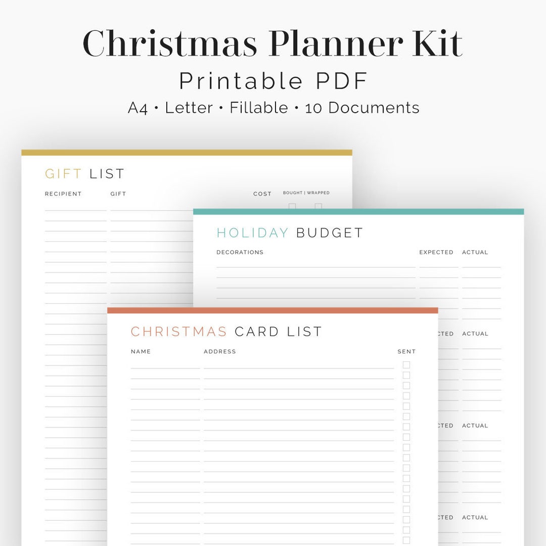 Christmas Planner Kit (10 Documents) - Fillable - Printable PDF ...