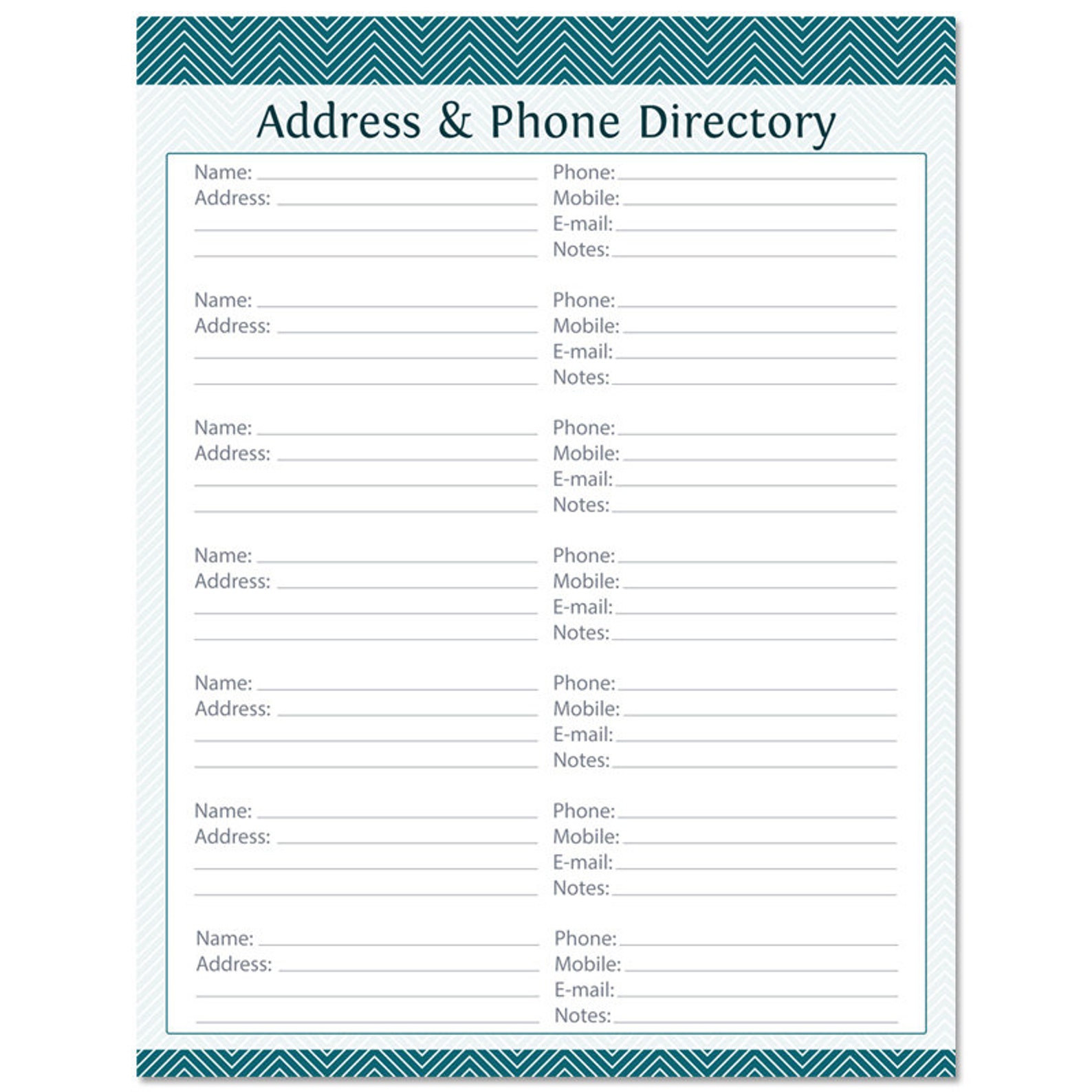 Address & Phone Directory Chevron - Fillable - Printable PDF - Instant ...