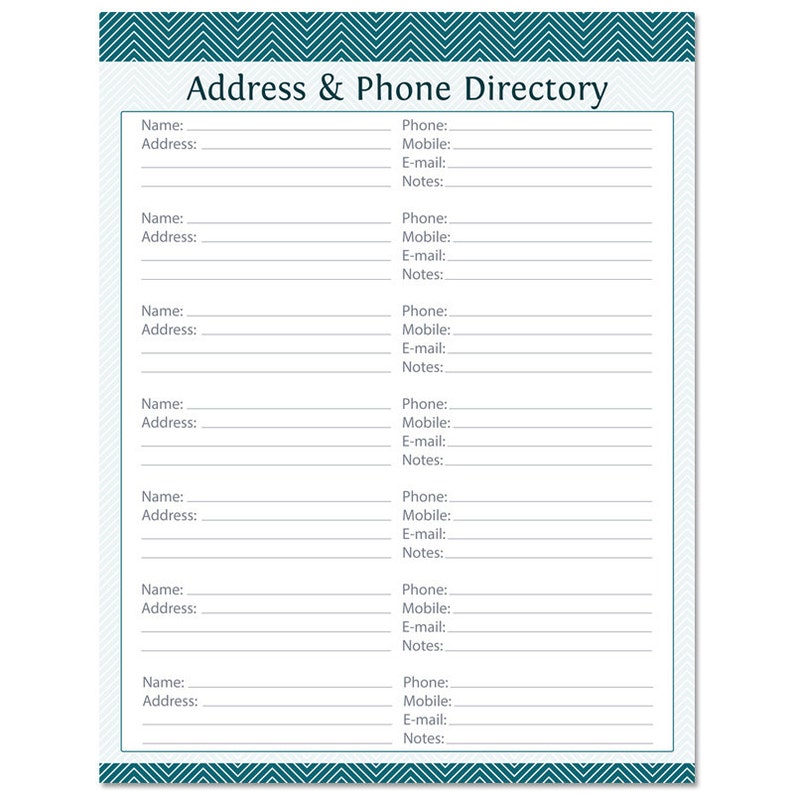 Address & Phone Directory Chevron - Fillable - Printable PDF - Instant ...