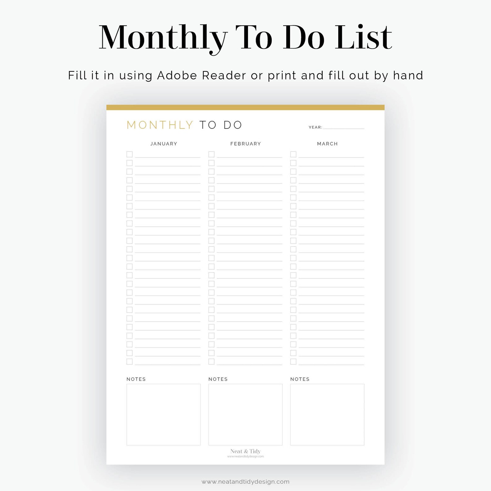 Monthly to Do List V3 Fillable Printable PDF Task - Etsy