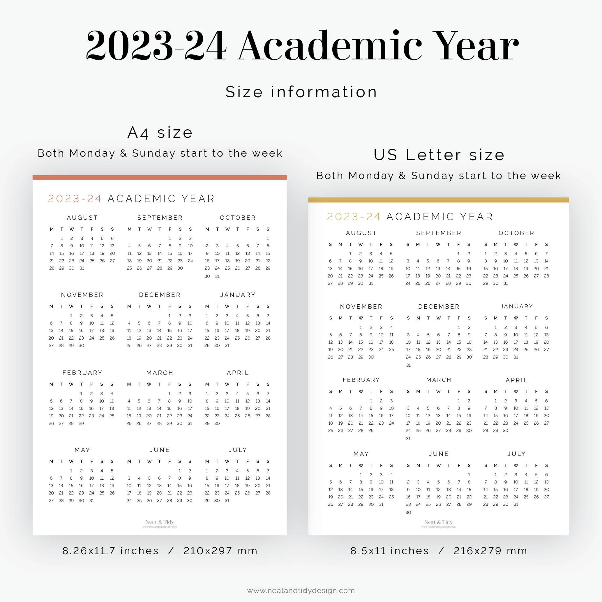 2023-24 Academic Year Overview Printable PDF non-fillable Time ...