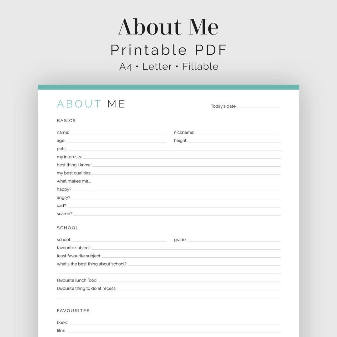 About Me - Children's Memory Book - Fillable - Printable PDF - Parents ...