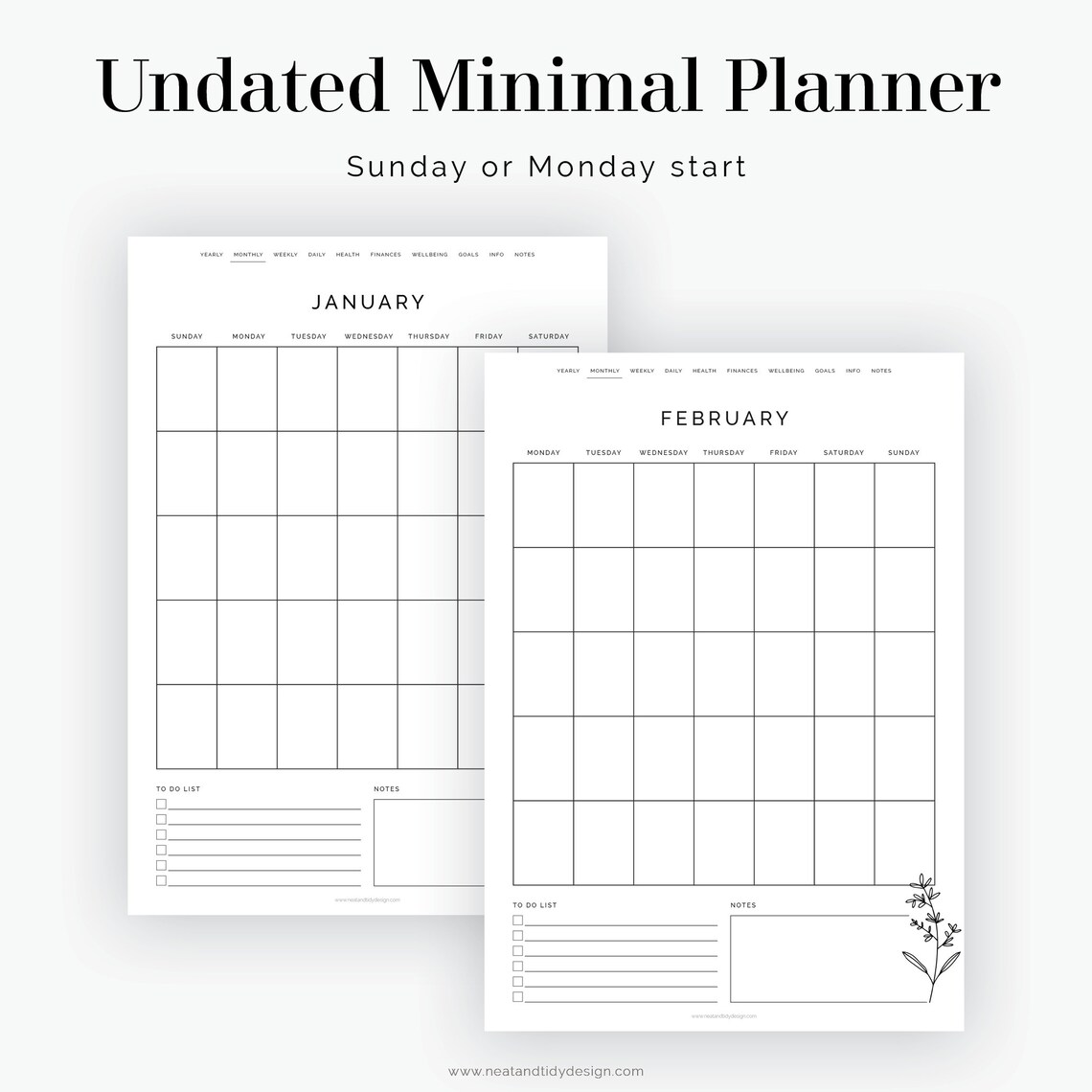 Undated Minimalist Digital Tabbed Planner for Goodnotes | Etsy