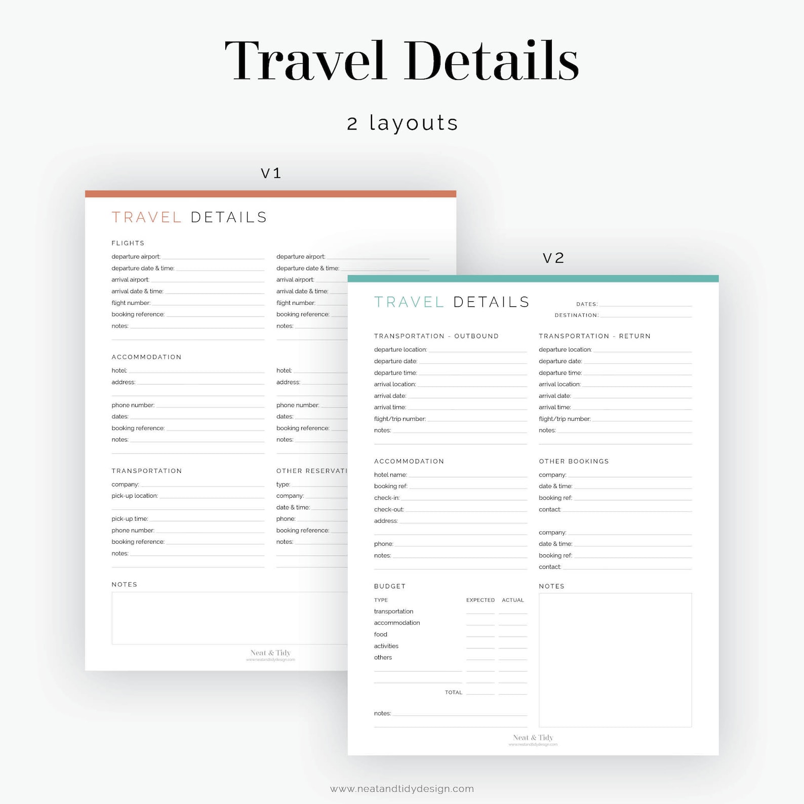 Travel Details - Fillable - Travel Planner, Vacation Itinerary Planner ...