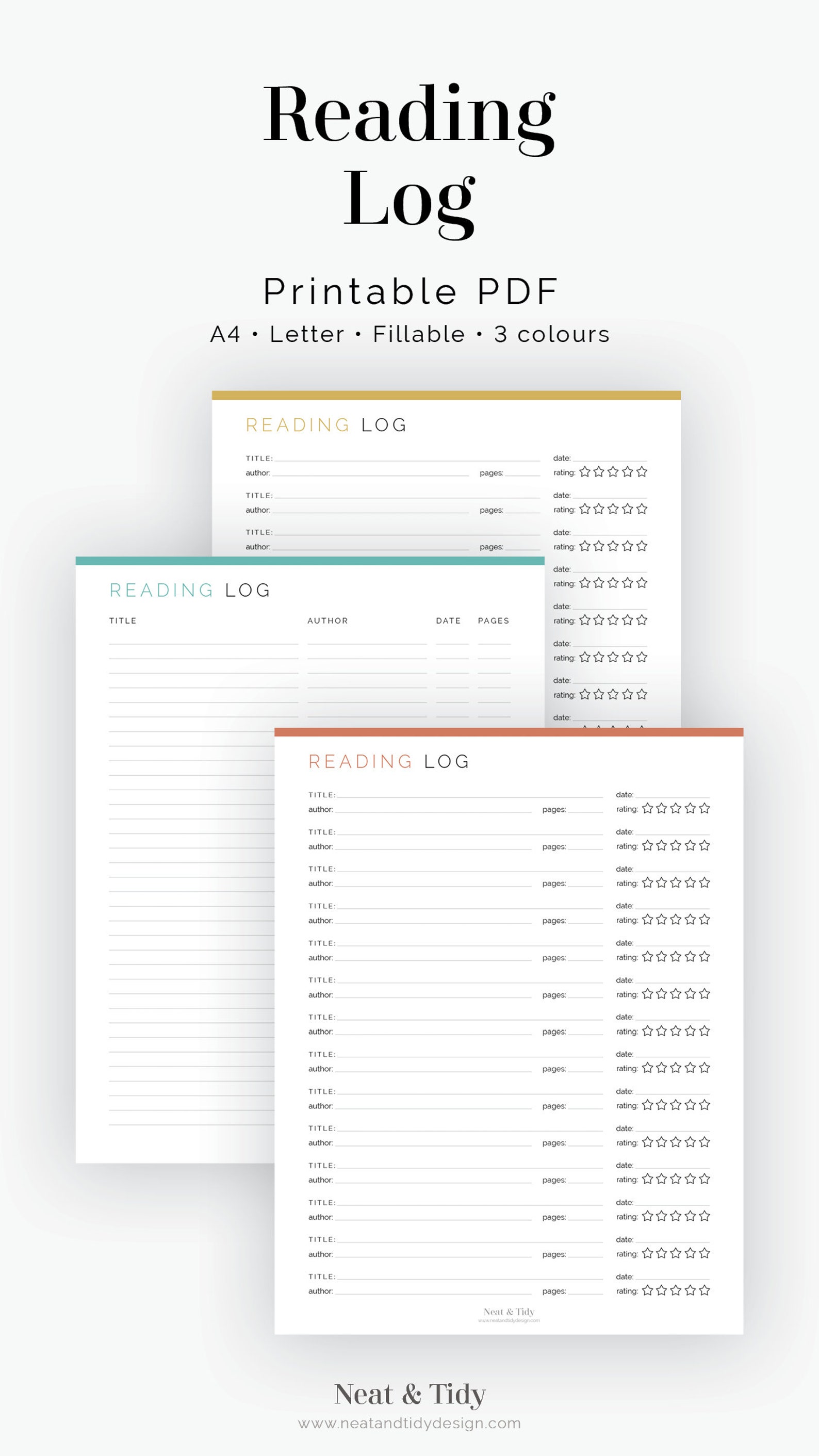 Reading Log, Books Read Log (2 Layouts) - Fillable - Printable PDF ...