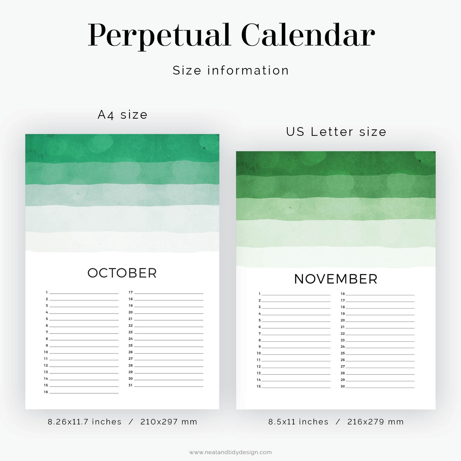 Printable Perpetual Wall Calendar (colourful Gradient) - Printable PDF ...
