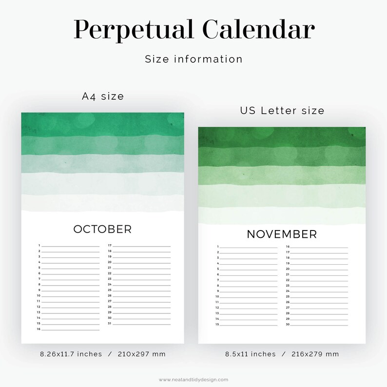 Printable Perpetual Wall Calendar (colourful Gradient) - Printable PDF ...