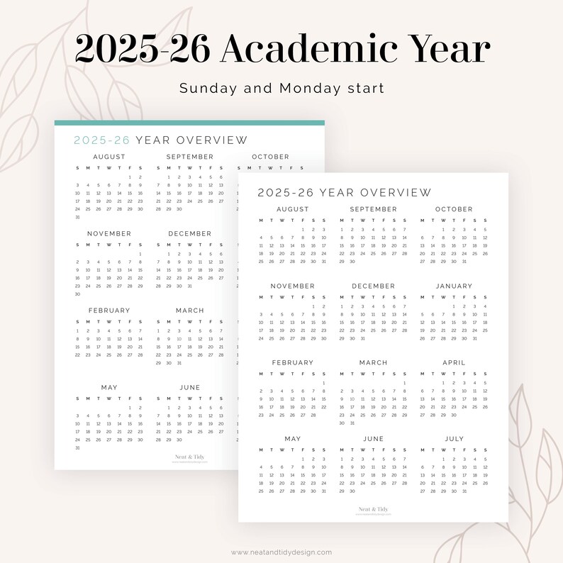2025-26 Academic Year Overview Printable PDF | Time Management, School ...