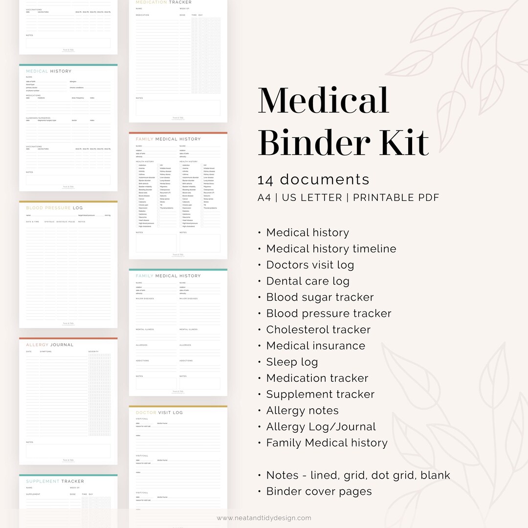 Medical Binder Kit (14 Documents) - Fillable - Printable PDF - Health ...
