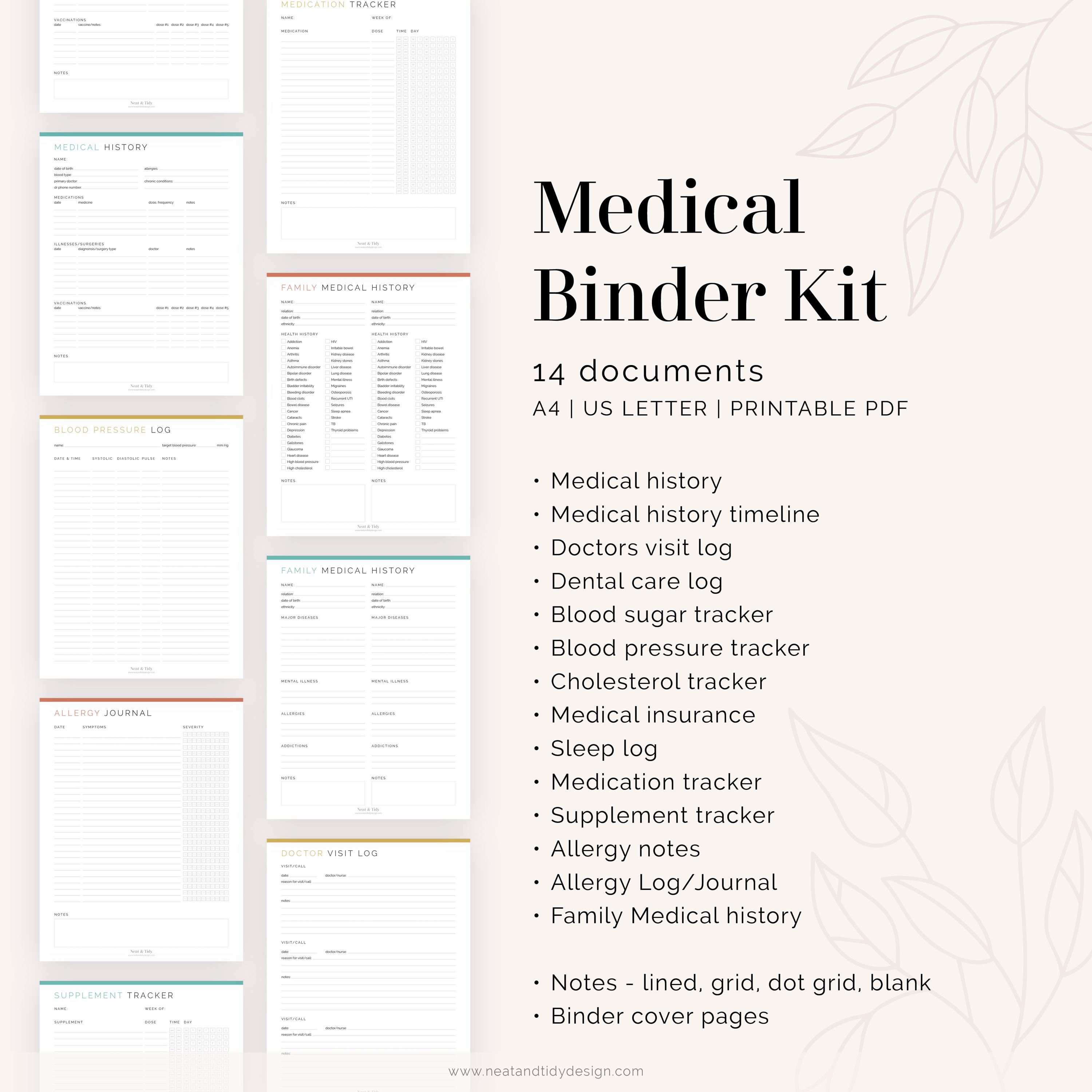 Medical Binder Kit (14 Documents) - Fillable - Printable PDF - Health ...