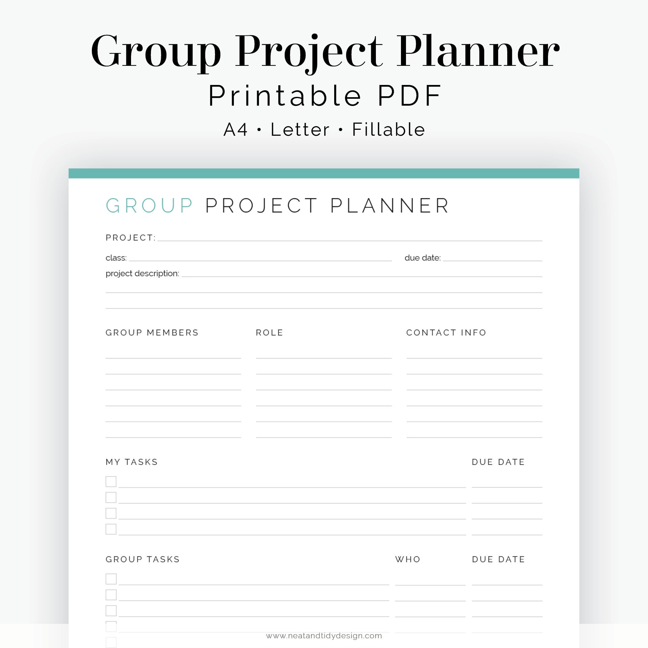 Group Project Planner Fillable Printable PDF Student Planner, High ...