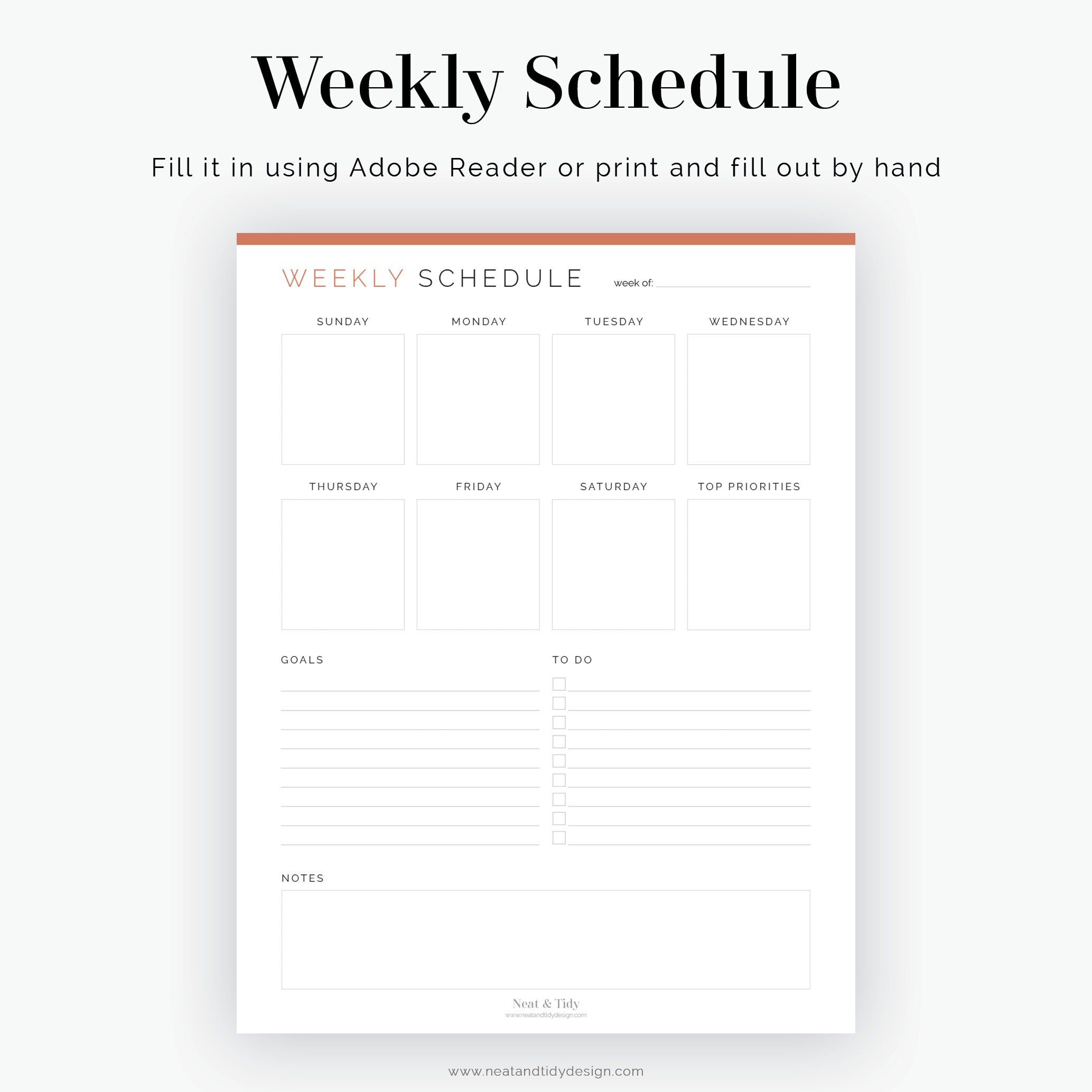 Weekly Schedule Fillable Printable PDF Academic Planner - Etsy