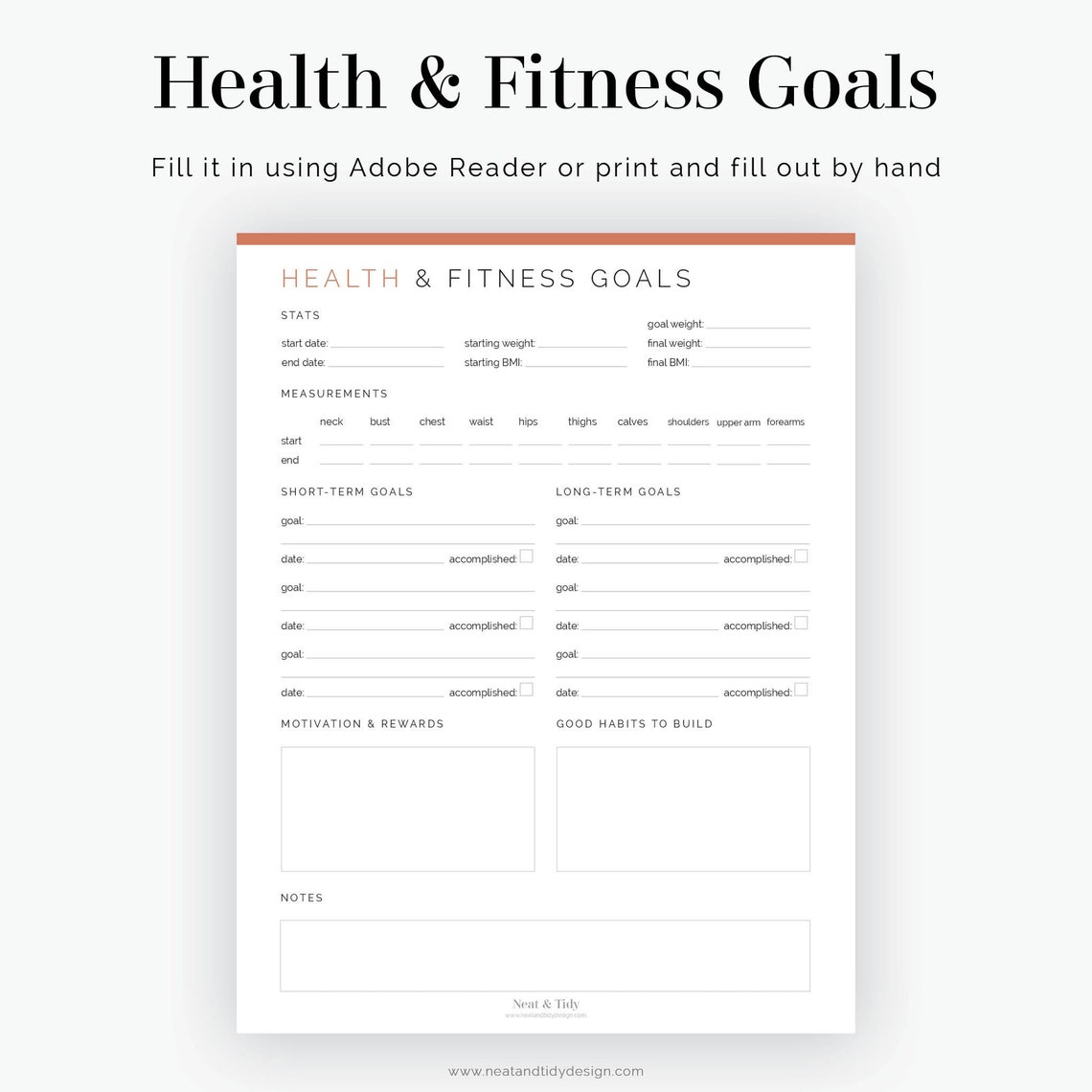 Health and Fitness Goals Fillable Printable PDF Health & - Etsy