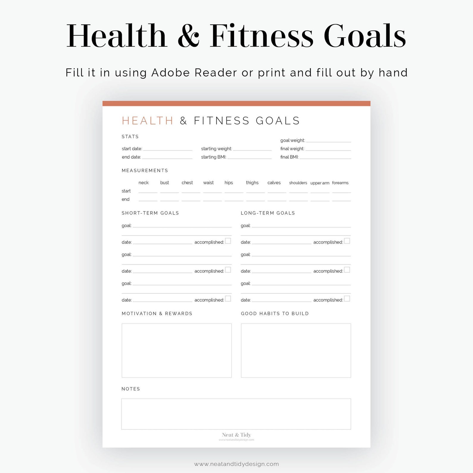 Health and Fitness Goals Fillable Printable PDF Health & Fitness ...