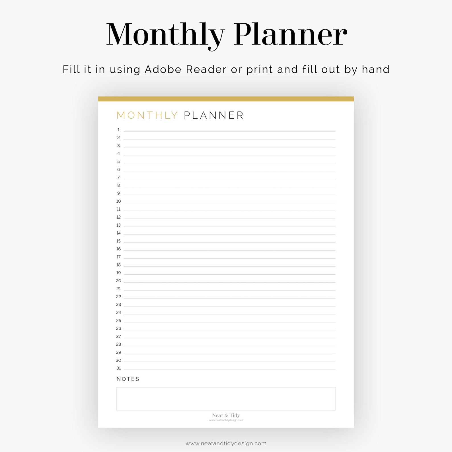 Monthly Planner, Calendar & List View - Fillable - Time Management ...