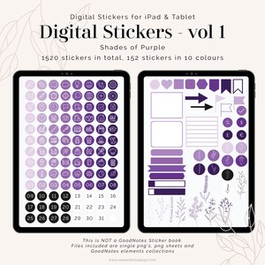 Aesthetic Purple Digital Stickers for Goodnotes | 1520+ Digital Planner ...