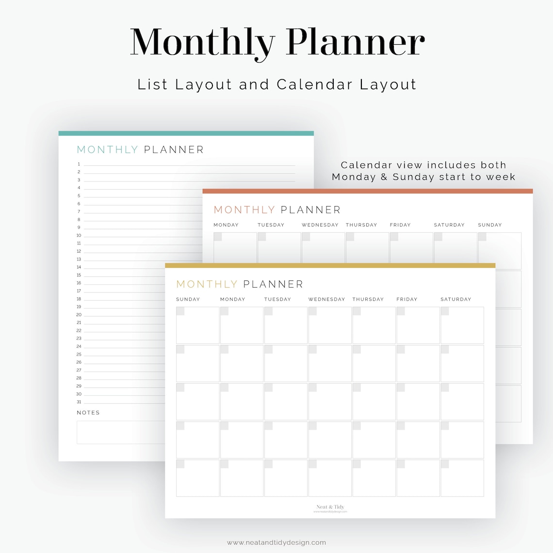 Monthly Planner, Calendar & List View - Fillable - Time Management ...