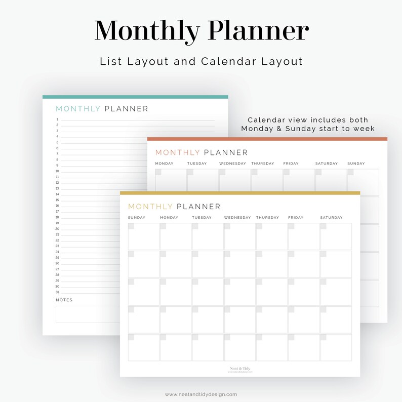 Monthly Planner, Calendar & List View - Fillable - Time Management ...
