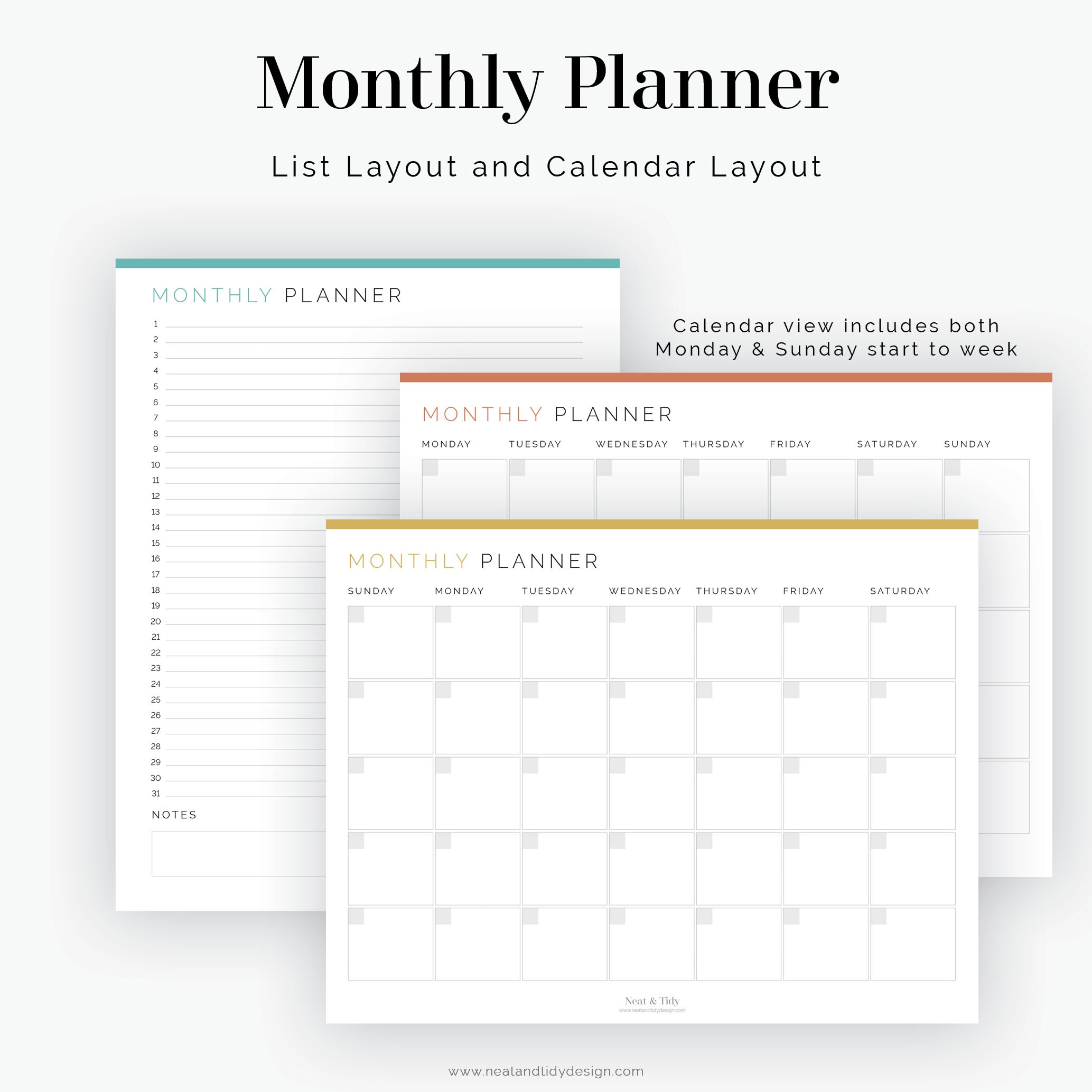 Monthly Planner, Calendar & List View - Fillable - Time Management ...