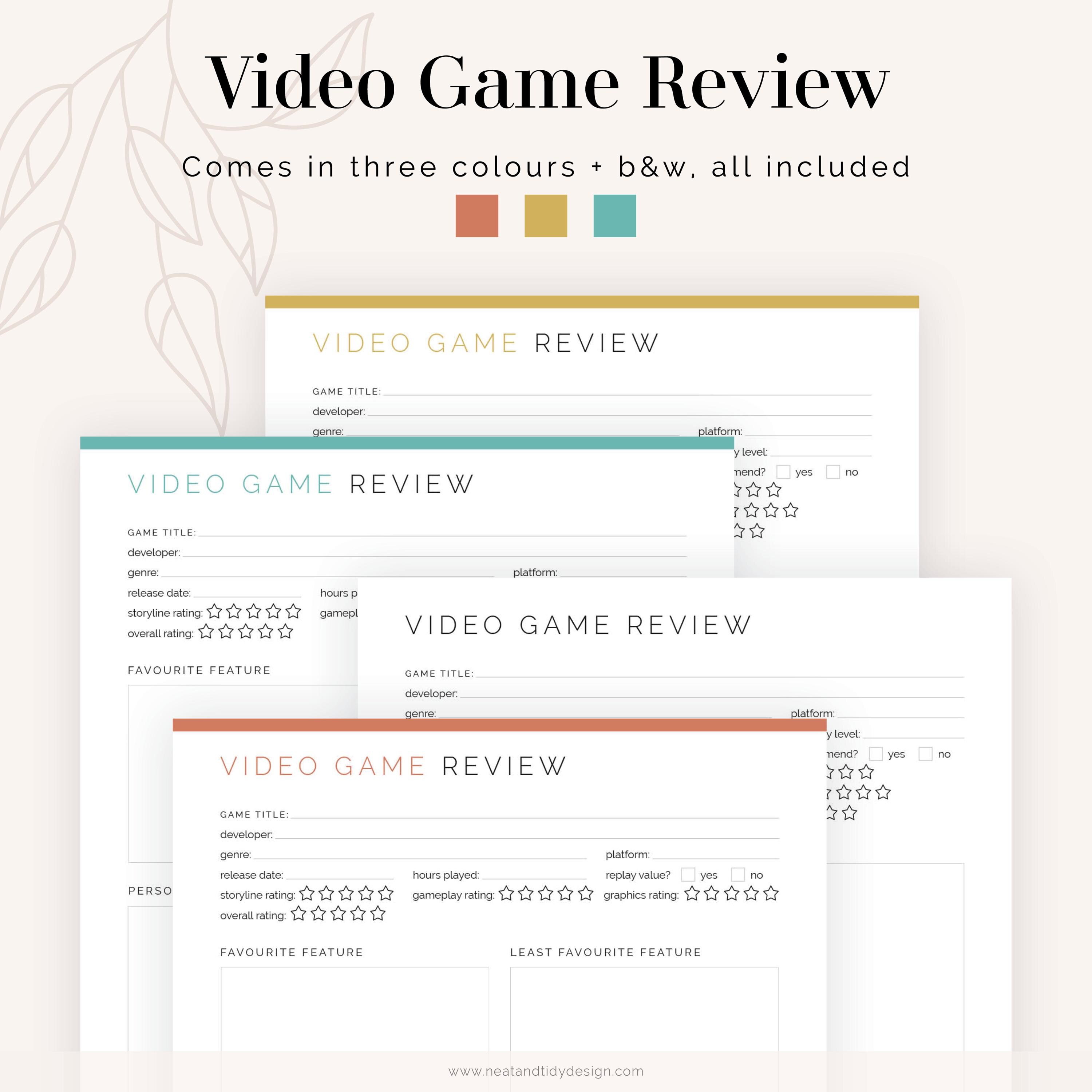 Video Game Review Template PDF | Printable Gaming Journal - Fillable ...