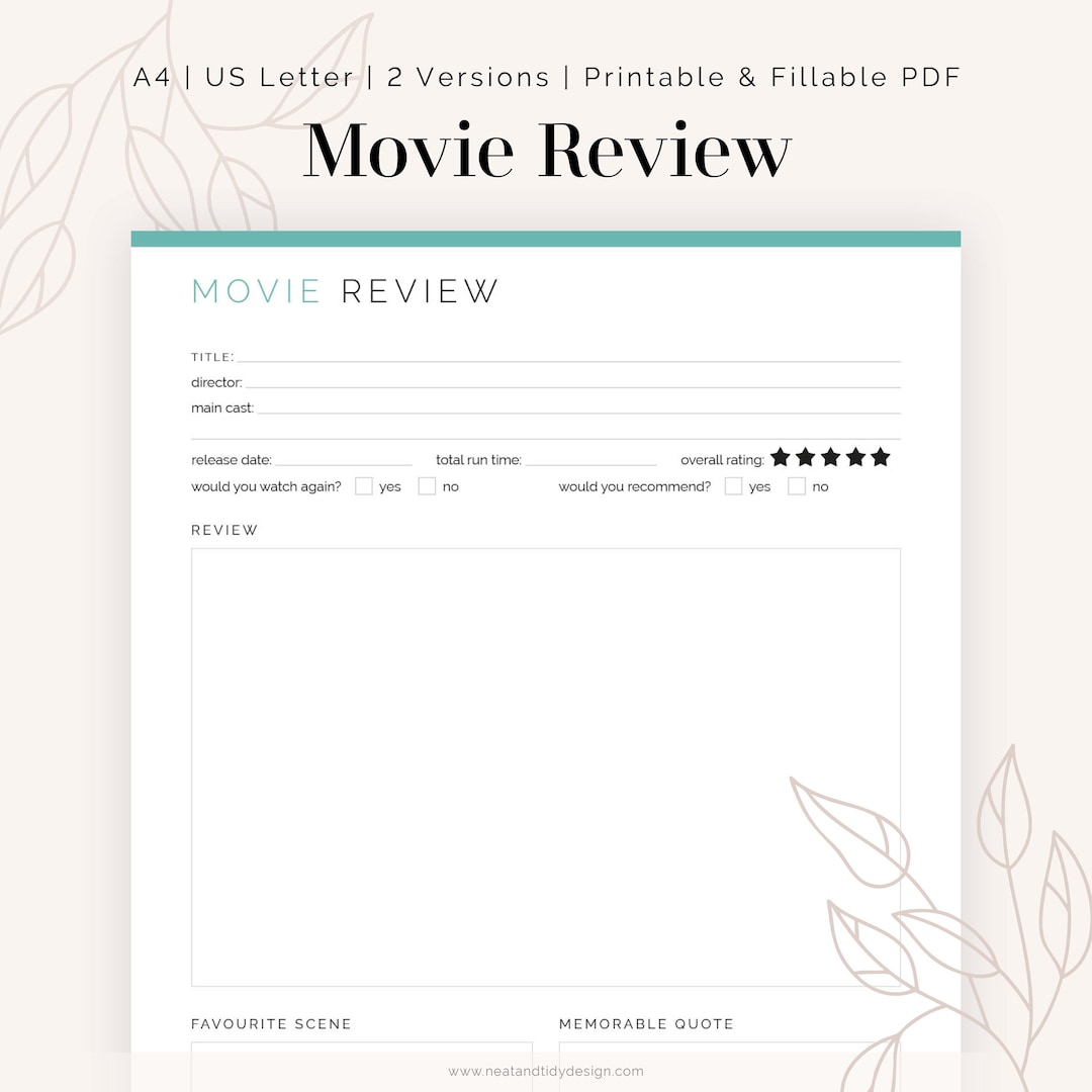Movie Review Template: Printable & Fillable Film Journal (PDF) - Etsy