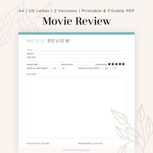 Movie Review Template: Printable & Fillable Film Journal (PDF) - Etsy