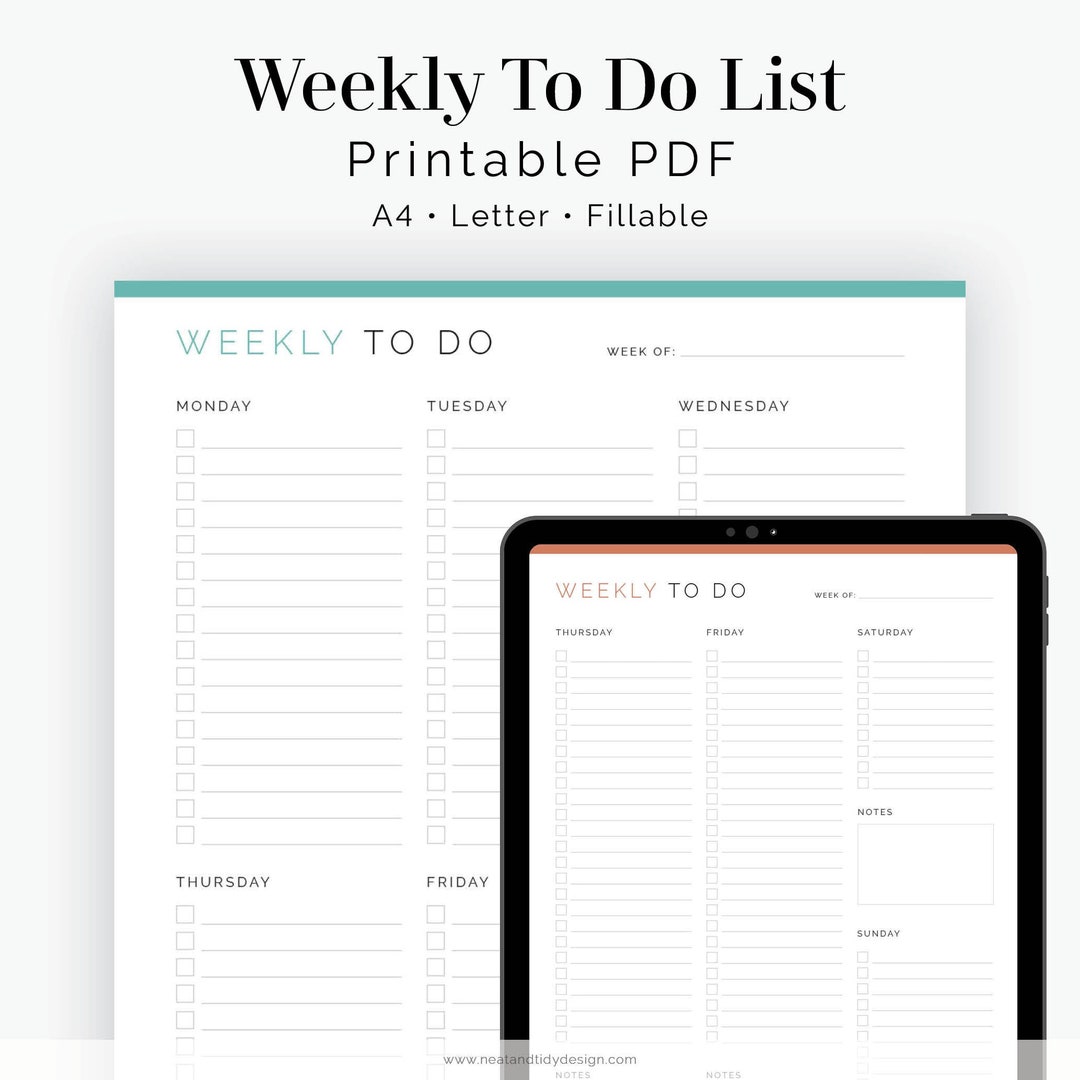 Weekly to Do List V2 - Fillable - Printable PDF - Task Management ...